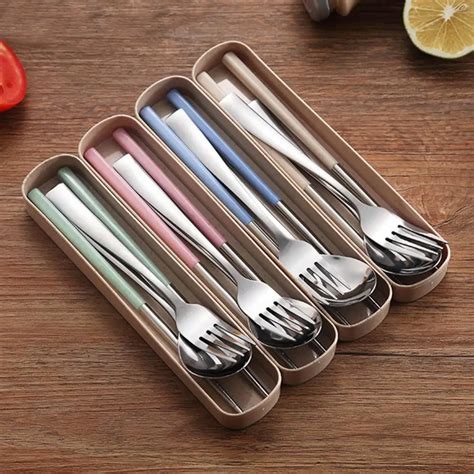 스푼 휴대용 식기 포크 젓가락 여행 캠핑 수저 세트 상자 포함 3 개 Aliexpress