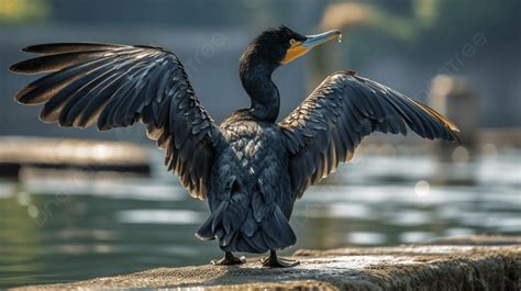 Cormorants Of The Meadow Background A River Cormorant Drying Its Wings