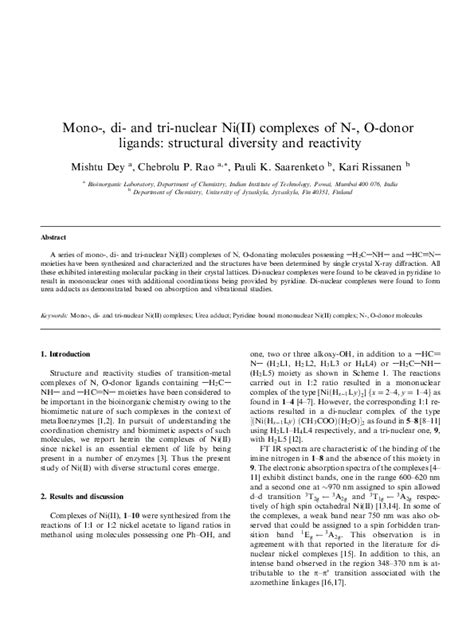 Pdf Mono Di And Tri Nuclear Niii Complexes Of N O Donor Ligands