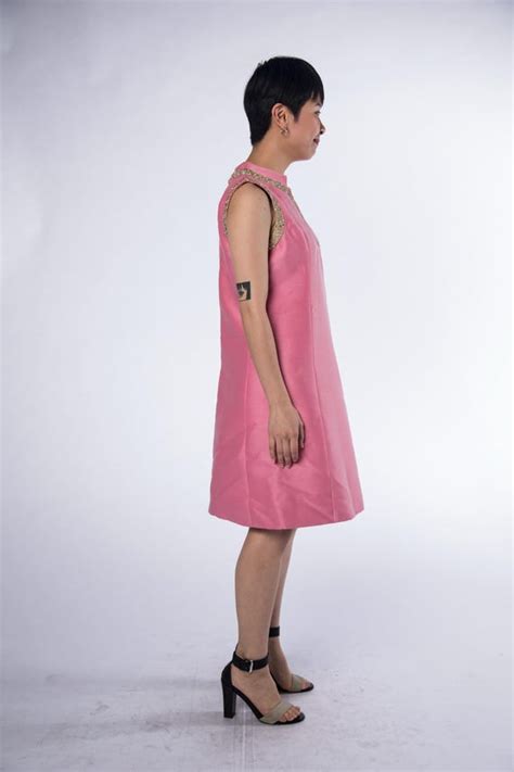 1960s Gladys Scott Pink Mod Dress With Gold Metallic … Gem