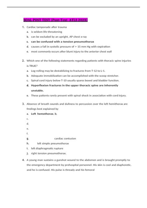 Post Test Atls 2023 {soal Post Test} Latest Updates Questions And Answers Atls Stuvia Us