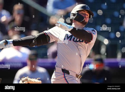 Miami Marlins Liam Hicks Flies Out Against Colorado Rockies Starting