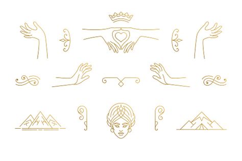 벡터 라인 여성 장식 디자인 요소 세트 여성 얼굴과 제스처 손 일러스트 최소한의 선형 스타일 손에 대한 스톡 벡터 아트 및 기타 이미지 Istock
