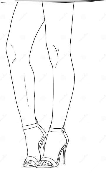 Legs Woman High Heeled Shoes Sketch Drawing Style Stock Vector