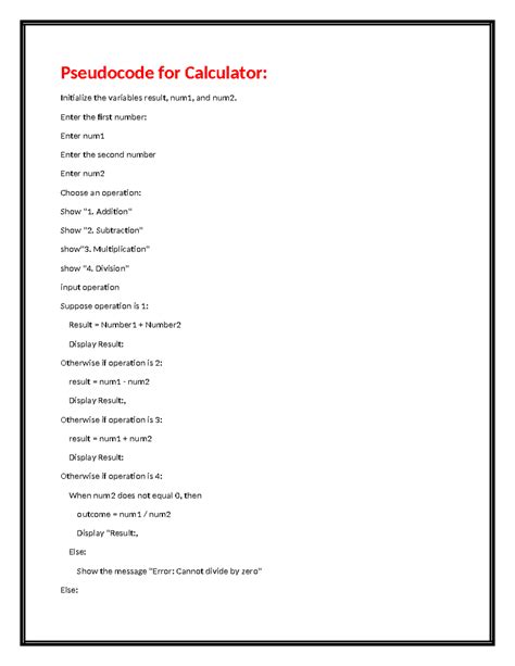 Pseudocode For Calculator And Tic Tac Toe Operations Studocu