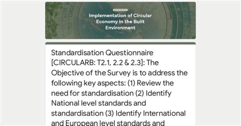 Circularb On Linkedin Standardisation Questionnaire [circularb T2 1 2 2 And 2 3] The Objective…