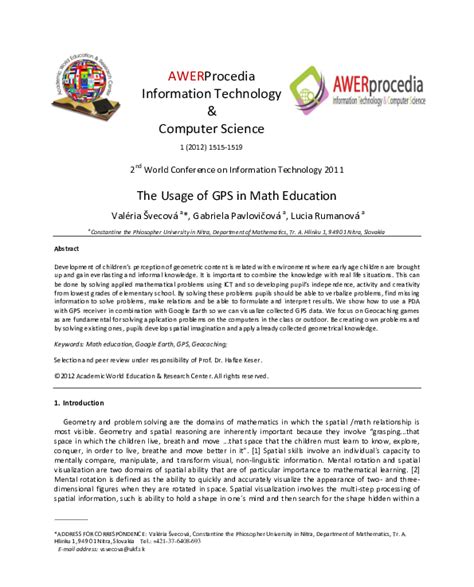 Pdf The Usage Of Gps In Math Education