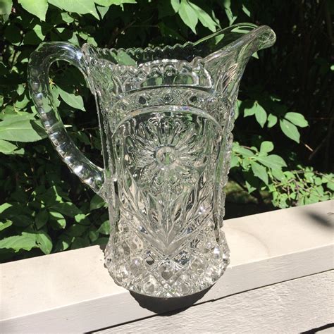 Vintage Glassware Pitcher In Pressed Glass Daisy Pattern Barware Ser