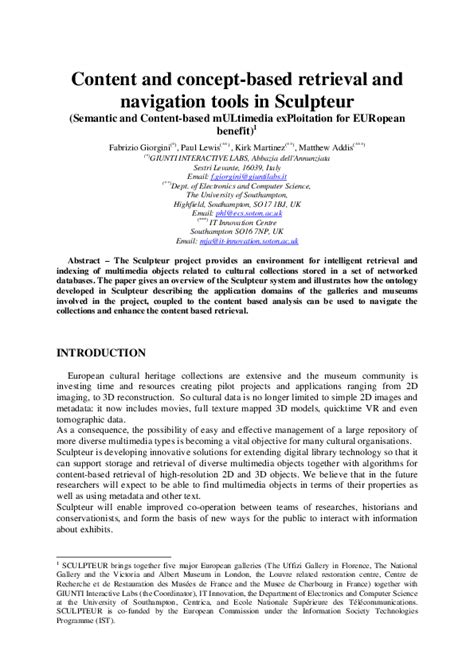 Pdf Content And Concept Based Retrieval And Navigation Tools In Sculpteur