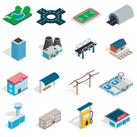 Infrastructure Icons Set Isometric 3d Style 4221869 Vector Art At Vecteezy