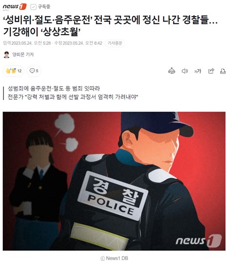 ‘성비위·절도·음주운전 전국 곳곳에 정신 나간 경찰들기강해이 ‘상상초월 유머움짤이슈 에펨코리아