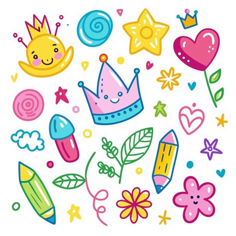 Colorful Handdrawn Cartoon Cute Items Premium Ai Generated Vector