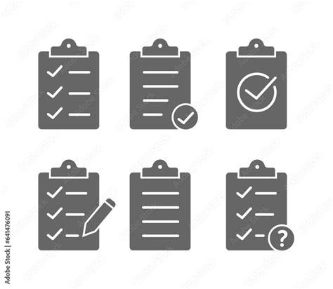 Clipboard Icon Set Checklist On The Clipboard Check Mark Thin Line Symbols Clipboard Outline