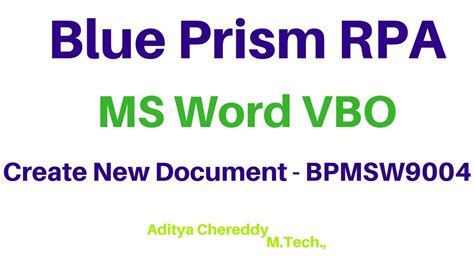 Blueprism Rpa Ms Word Vbo Create New Document Bpmsw9004 Aditya Rpa Academy Btm Layout