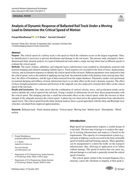 Pdf Analysis Of Dynamic Response Of Ballasted Rail Track Under A Moving Load To Determine The