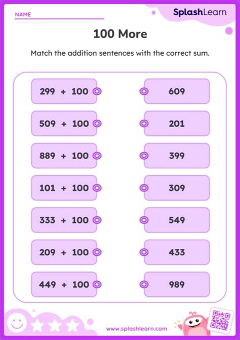 Add 100 And Match The Sum Worksheet