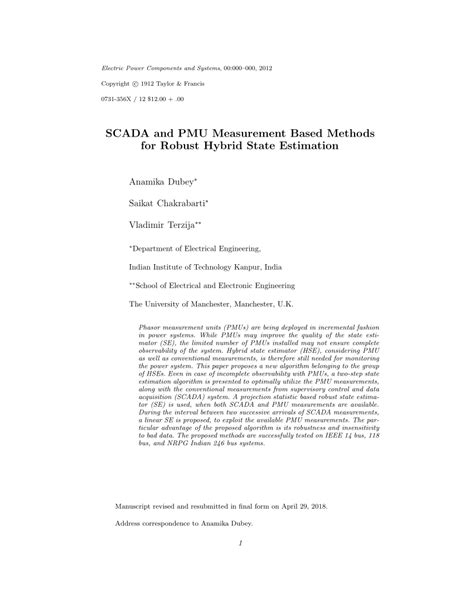 Pdf Scada And Pmu Measurement Based Methods For Robust Hybrid State Estimation