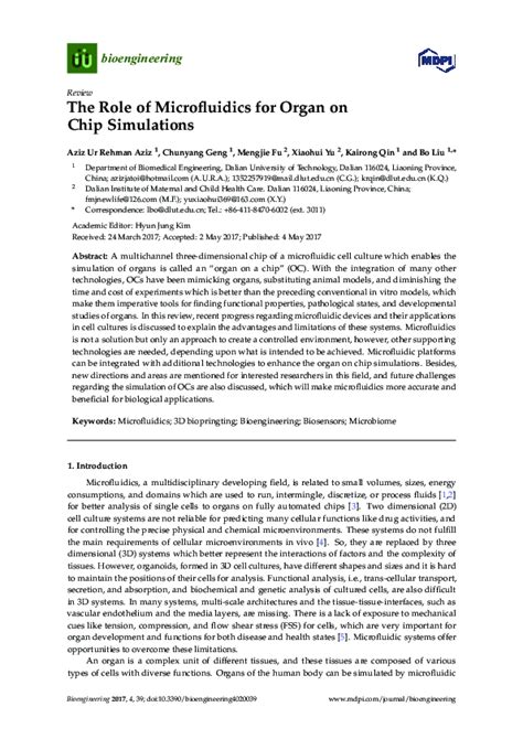 Pdf The Role Of Microfluidics For Organ On Chip Simulations