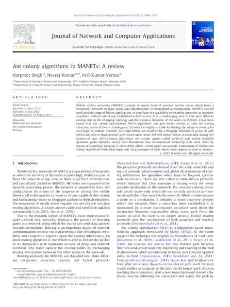 Pdf Ant Colony Algorithms In Manets A Review