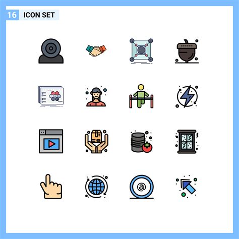 16 Universal Flat Color Filled Lines Set For Web And Mobile Applications Autumn Hub Hands Data