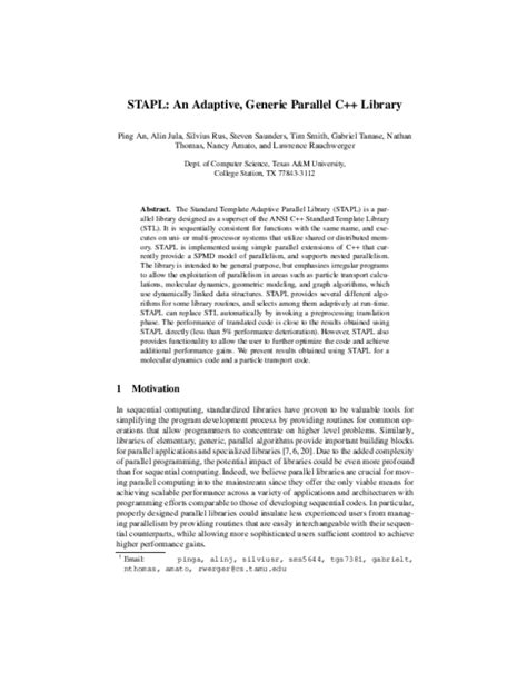 Pdf Stapl An Adaptive Generic Parallel C Library