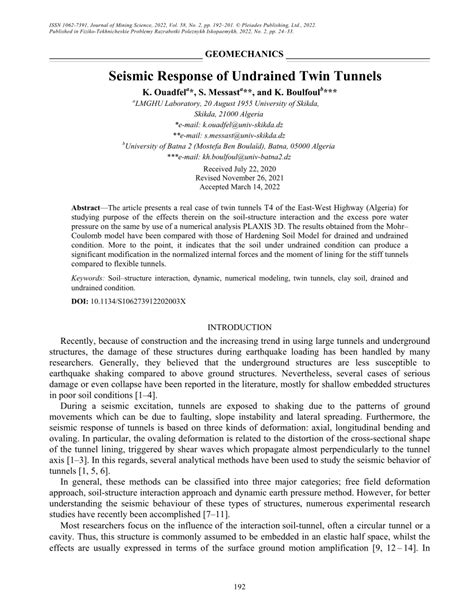 Pdf Seismic Response Of Undrained Twin Tunnels
