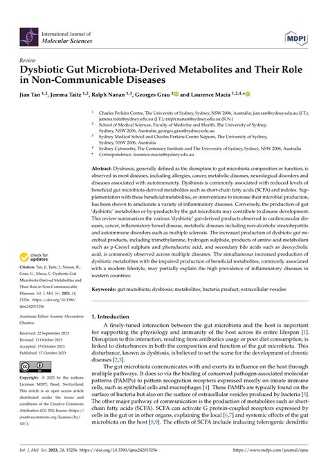 Pdf Dysbiotic Gut Microbiota Derived Metabolites And Their Role In Non Communicable Diseases