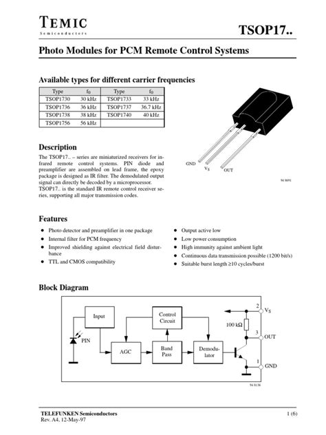 Datasheet Infrared Detector Radio
