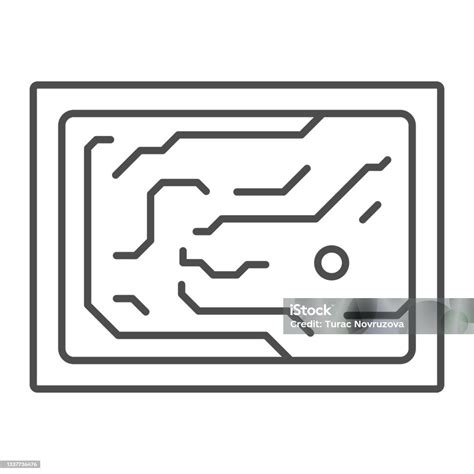 인쇄 회로 기판 단순화 다이어그램 얇은 라인 아이콘 전자 개념 흰색 배경에 Pcb 벡터 기호 모바일 개념 및 웹 디자인을위한