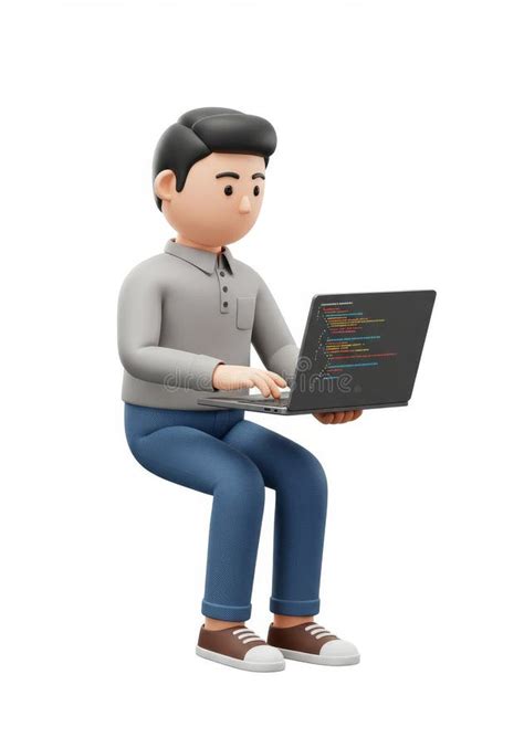 Programmer Cartoon 3d Model Coding On Laptop A 3d Cartoon Programmer