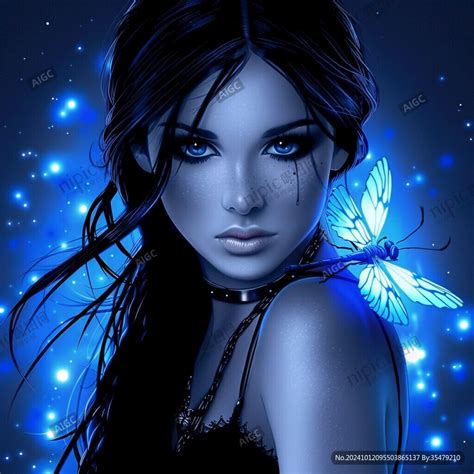 Ai创作图精致女人蝴蝶 壁纸人形蝴蝶 蝴蝶海报蓝色蝴蝶 蓝色蝴蝶结黑头发 蝴蝶美女手绘 蓝色系女孩手绘 蓝色女孩插画 蓝色潮牌高级蝴蝶 美容