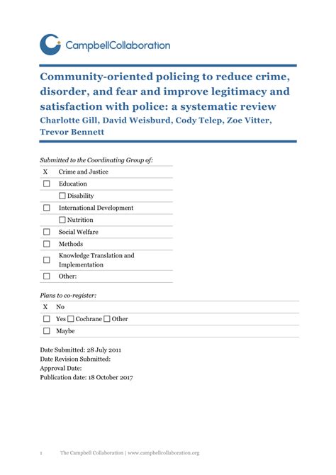 Pdf Protocol Community‐oriented Policing To Reduce Crime Disorder And Fear And Improve