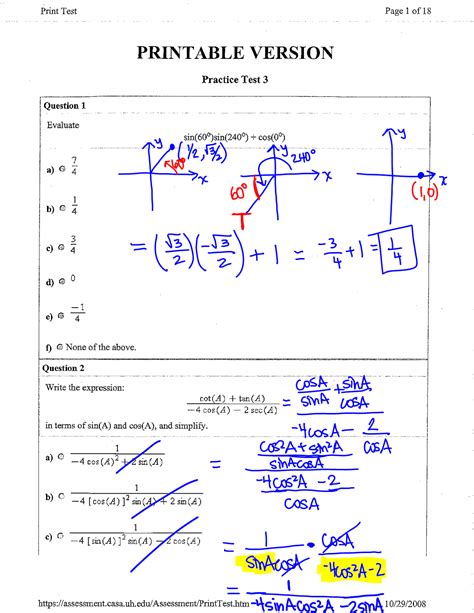 Test 3 Solutions Key Precalculus Math 1330 Docsity