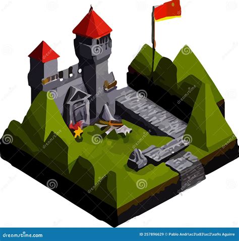Vector Isometric Medieval Low Poly Castle Stock Vector Illustration Of Architecture Fortress
