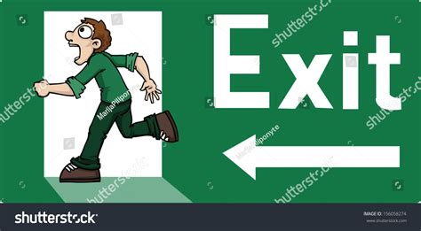 Exit Sign Cartoon Man Running Away Stock Vector Royalty Free 156058274 Shutterstock