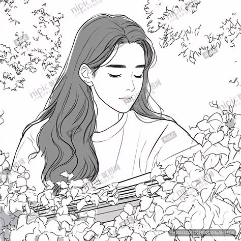 Ai创作图美女和花朵线稿 姑娘线稿 手绘女头 线稿头像 线条画女生 黑白人物插画 玫瑰花女孩线稿 线稿美女 日系女孩线稿 头像线稿 美女线稿 女生头像黑白稿 少女与花插画 韩国线稿 韩系插画