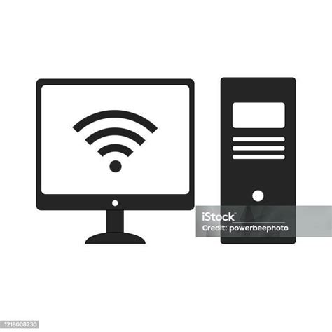 흰색 배경에 와이파이 아이콘컴퓨터 및 사각형 모니터 아이콘 Pc 기호입니다 플랫 벡터 일러스트 Eps10 0명에 대한 스톡 벡터 아트 및 기타 이미지 Istock