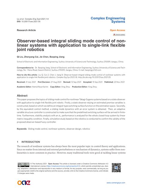 Pdf Observer Based Integral Sliding Mode Control Of Nonlinear Systems