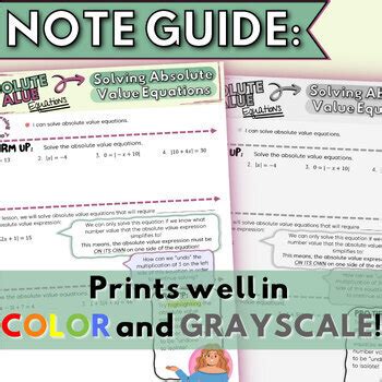 Solving Absolute Value Equations Note Guide Absolute Value Unit