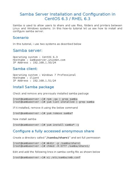 Samba Server Installation And Configuration In Centos 63 Pdf