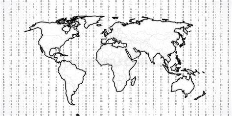 Digital World Map With Binary Code Background 3d Rendering Stock