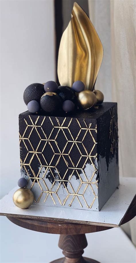 55 Cute Cake Ideas For Your Next Party Black Gold And White Square Cake