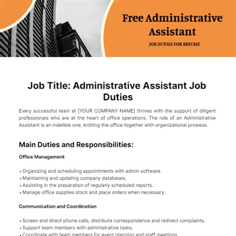 Administrative Assistant Duties For Resume