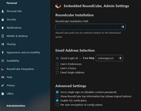 possible to use the roundcube integration app on a cloudron install