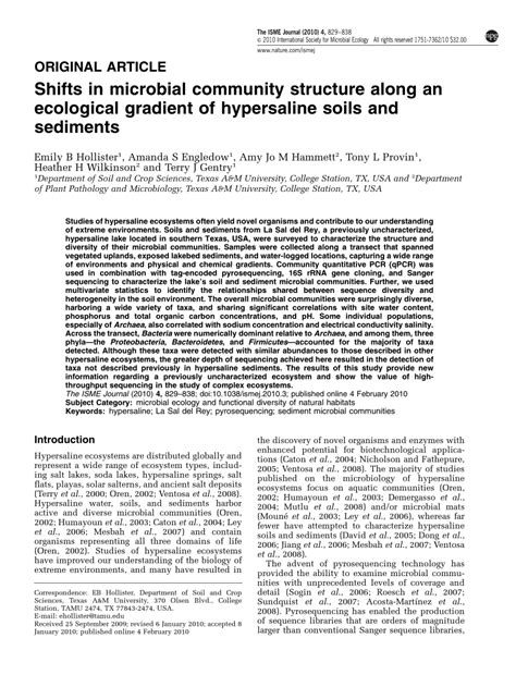Pdf Shifts In Microbial Community Structure Along An Ecological