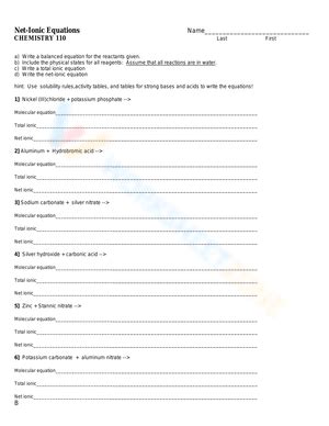Net Ionic Equation Worksheets
