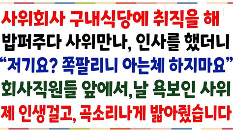 반전신청사연사위회사 구내식당에 취직을 해 밥 퍼주다 사위를 만나 반갑게 인사를 했더니쪽팔리게 아는체 하지마요직원들 앞에서 날 무시한 사위 신청사연 사이다썰 사연