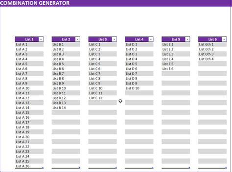 Download Combinations Generator Tool Kit Excel Template