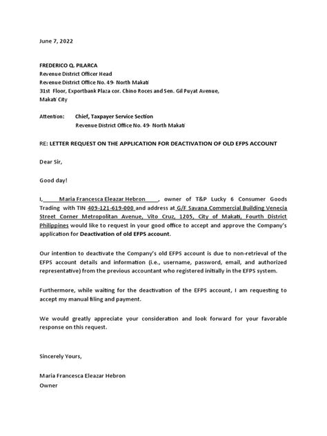 Letter Of Request For Deactivation Pdf