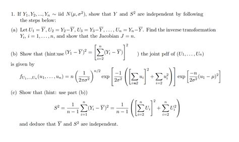 solved if y1 y2 dots yn∼ ﻿iid n μ σ2 ﻿show that y ﻿and s2